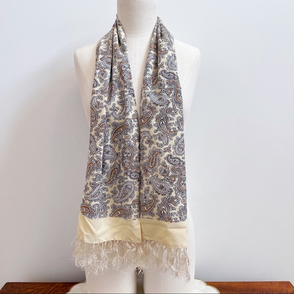 Echo | Accessories | Echo Silk Beige Brown Paisley Fringe Oblong Scarf ...